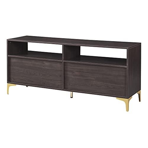 58” L Sideboard with Gold Metal Legs and Handles, Wood Console Table Storage Cabinet Sufficient Storage Space Magnetic Suction Doors (Espresso-J5)