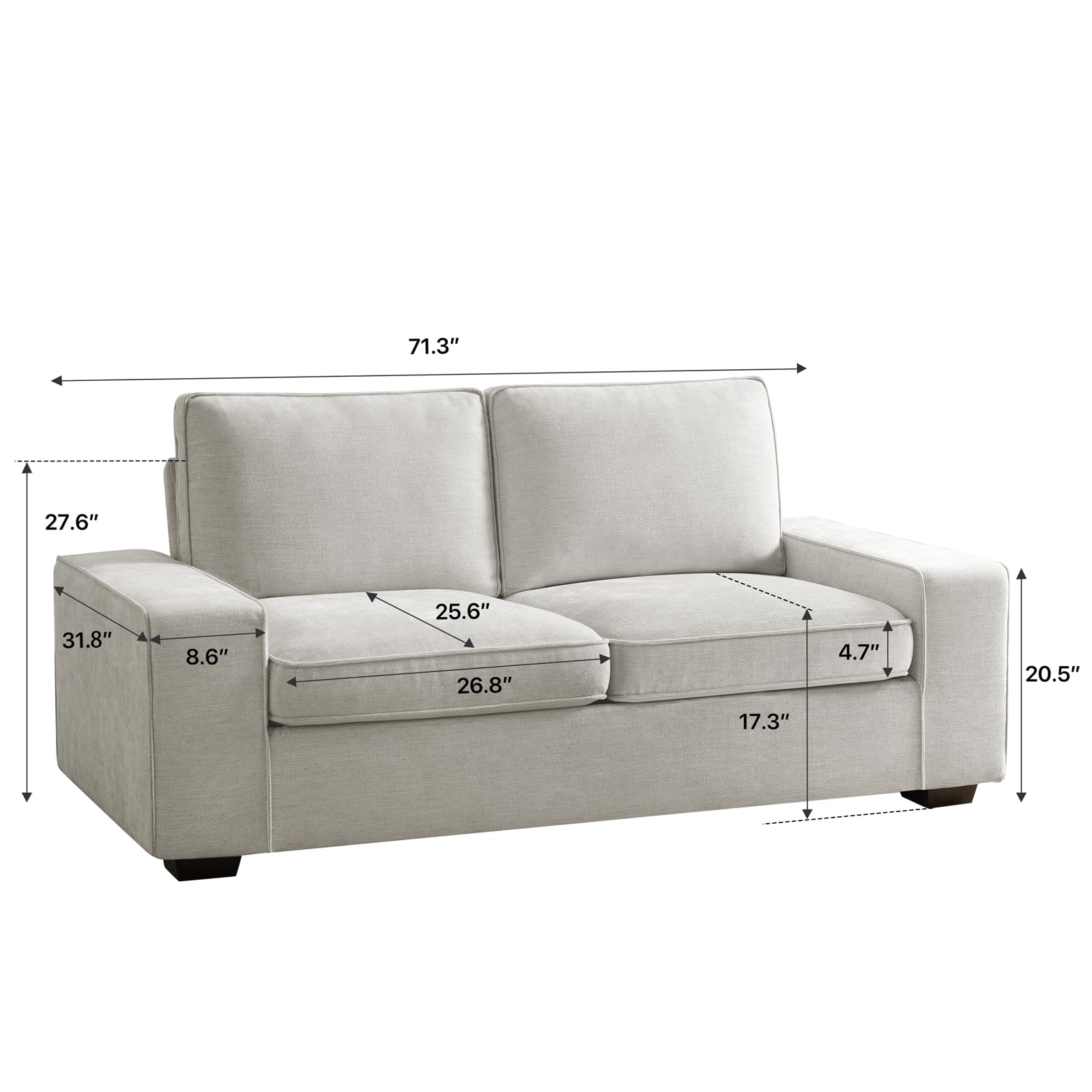 Luffield Chenille Loveseat Couch -71.3" Modern Design Sofa for Livingroom Clearance with Solid Wood, Metal Frame, Durable,Removable Back Cushion and Seat Cushion, Easy Cleaning(Beige)