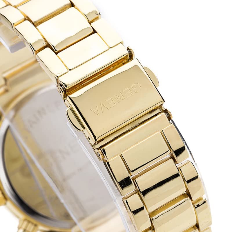 Luxury Unisex Crystal Diamond Watches Quartz Digital Calendar Rose Gold Silver Stainless Steel Watch (Gold)