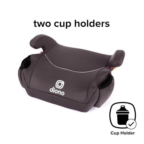Diono Solana 2022, No Latch, Single Backless Booster Car Seat, Lightweight, Machine Washable Covers, Cup Holders, Black