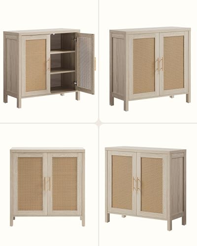 SICOTAS Sideboard Buffet Credenza Cabinet - 2 Pieces Farmhouse Coffee Bar Cabinets with Gold Mesh Doors and Storage - Industrial Accent Liquor Cabinet for Kitchen Living Room Hallway (Light Oak)