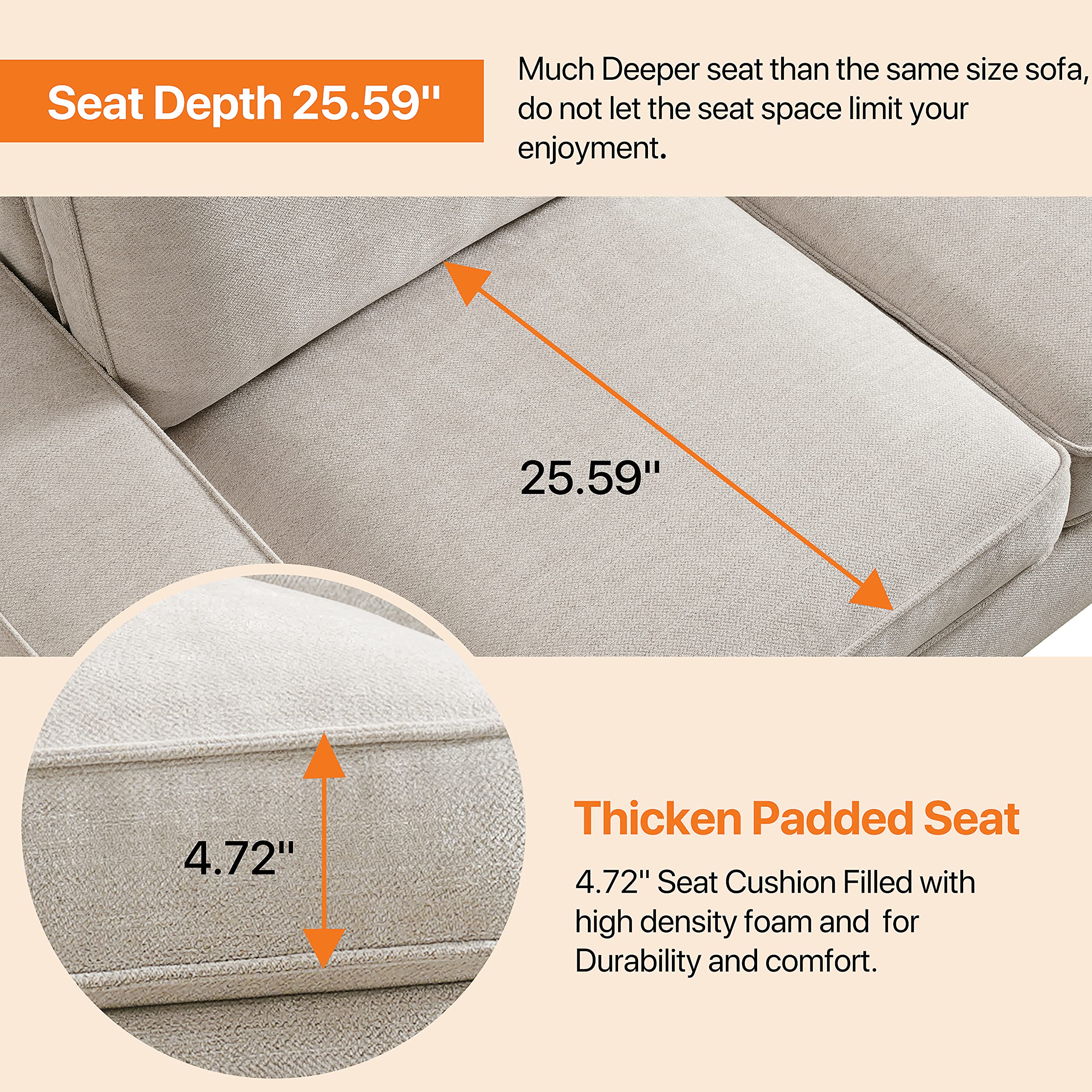 Luffield Chenille Loveseat Couch -71.3" Modern Design Sofa for Livingroom Clearance with Solid Wood, Metal Frame, Durable,Removable Back Cushion and Seat Cushion, Easy Cleaning(Beige)