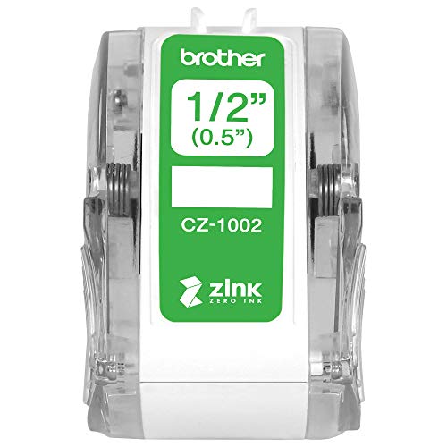 Brother Genuine CZ-1002 Continuous Length ½” (0.5”) 12mm Wide x 16.4 ft. (5 m) Long Label roll Featuring Zink Zero Ink Technology