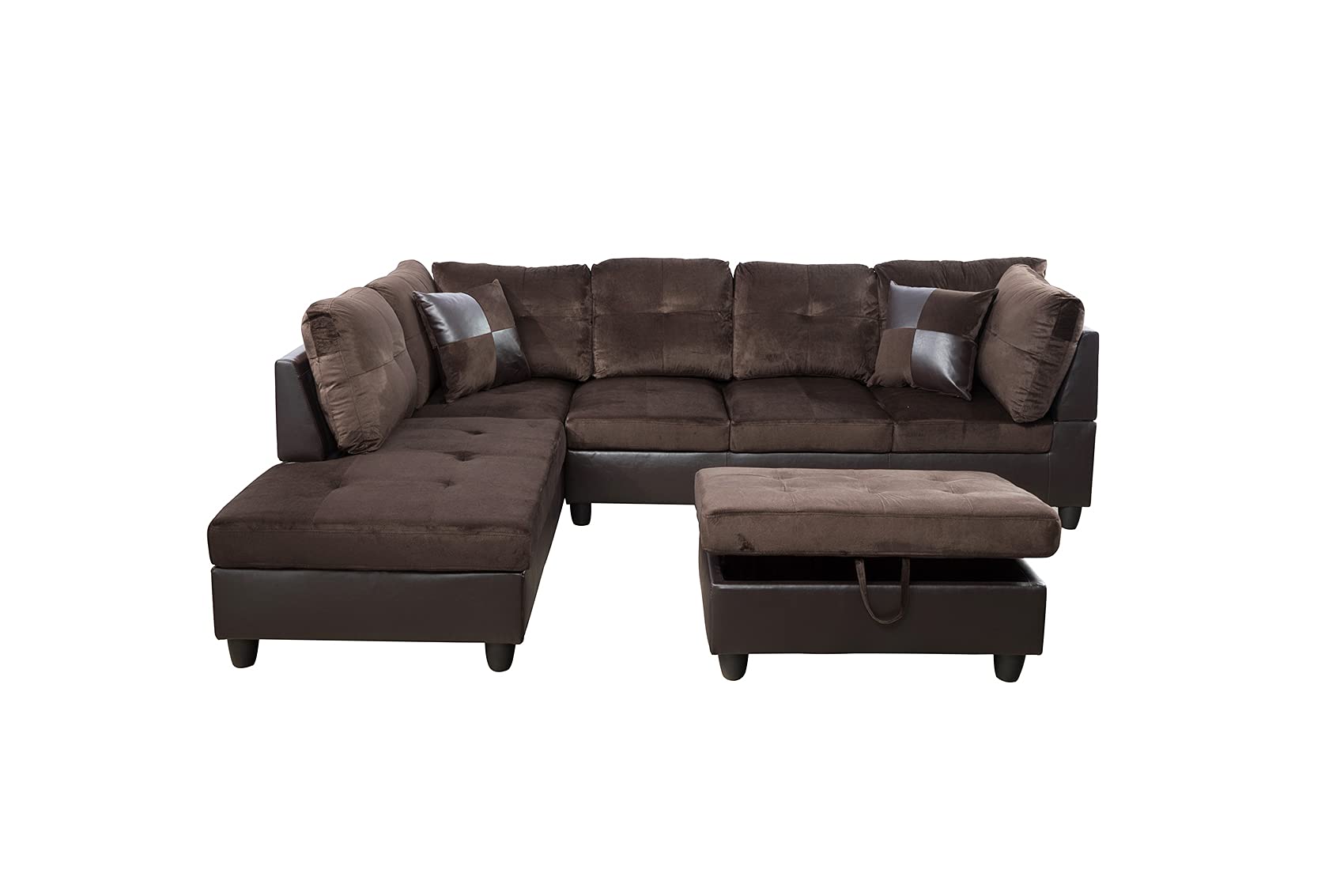 A Ainehome 3 PCS Sectional Sofa Set, L-Shaped Sectional Couch 103" W for Living Room, with Storage Ottoman and Matching Pillows (Left Hand Facing, Chocolate)
