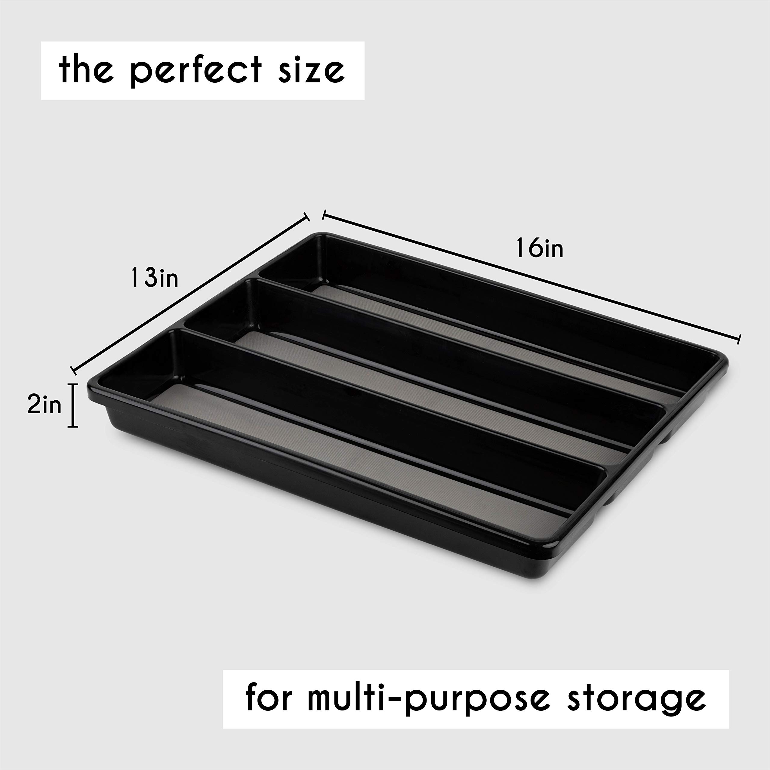 LIVORINI Kitchen Utensils Organizer | Utensil Tray Holder | Large Non-Slip Cutlery Drawer Organizer, 3 Compartment Multi-Purpose Home Organization, Black Utensil Organizer