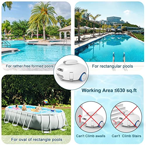 Kalamotti Cordless Robotic Pool Cleaner - Pool Vacuum for Above Ground Pools Powerful Suction Rechargeable Battery, Lasts 140 Mins, Built-in Water Sensor Technology for Pool Surface