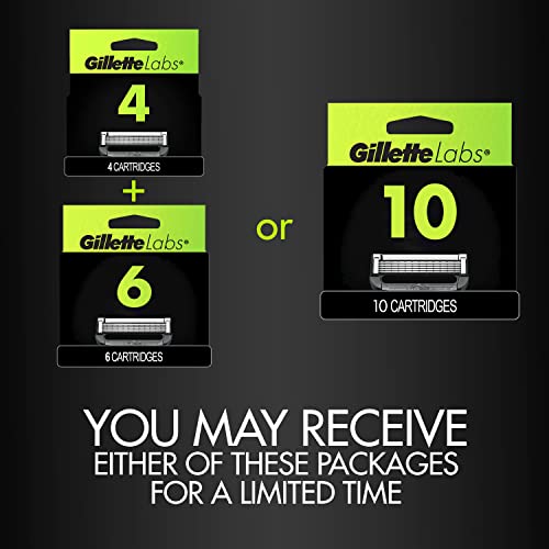 Gillette Mens Razor Blade Refills with Exfoliating Bar by GilletteLabs, Compatible Only with GilletteLabs Razors with Exfoliating Bar and Heated Razor, 10 Razor Blade Cartridges