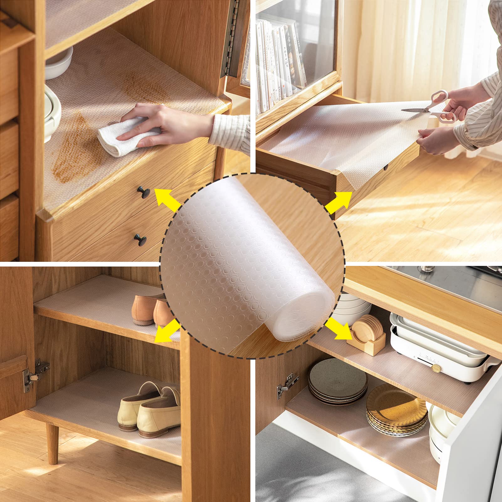 2 Pack Shelf Liner, BetterJonny Non-Adhesive EVA Refrigerator Mat Scalable Cupboard Liner Non Slip Waterproof Clear Kitchen Drawer Shelf Liner for Kitchen Shelf Pantry(17.7 x 59 inch,Clear)