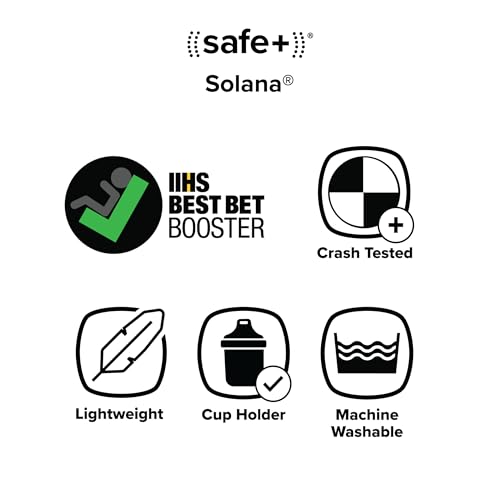 Diono Solana 2022, No Latch, Single Backless Booster Car Seat, Lightweight, Machine Washable Covers, Cup Holders, Black