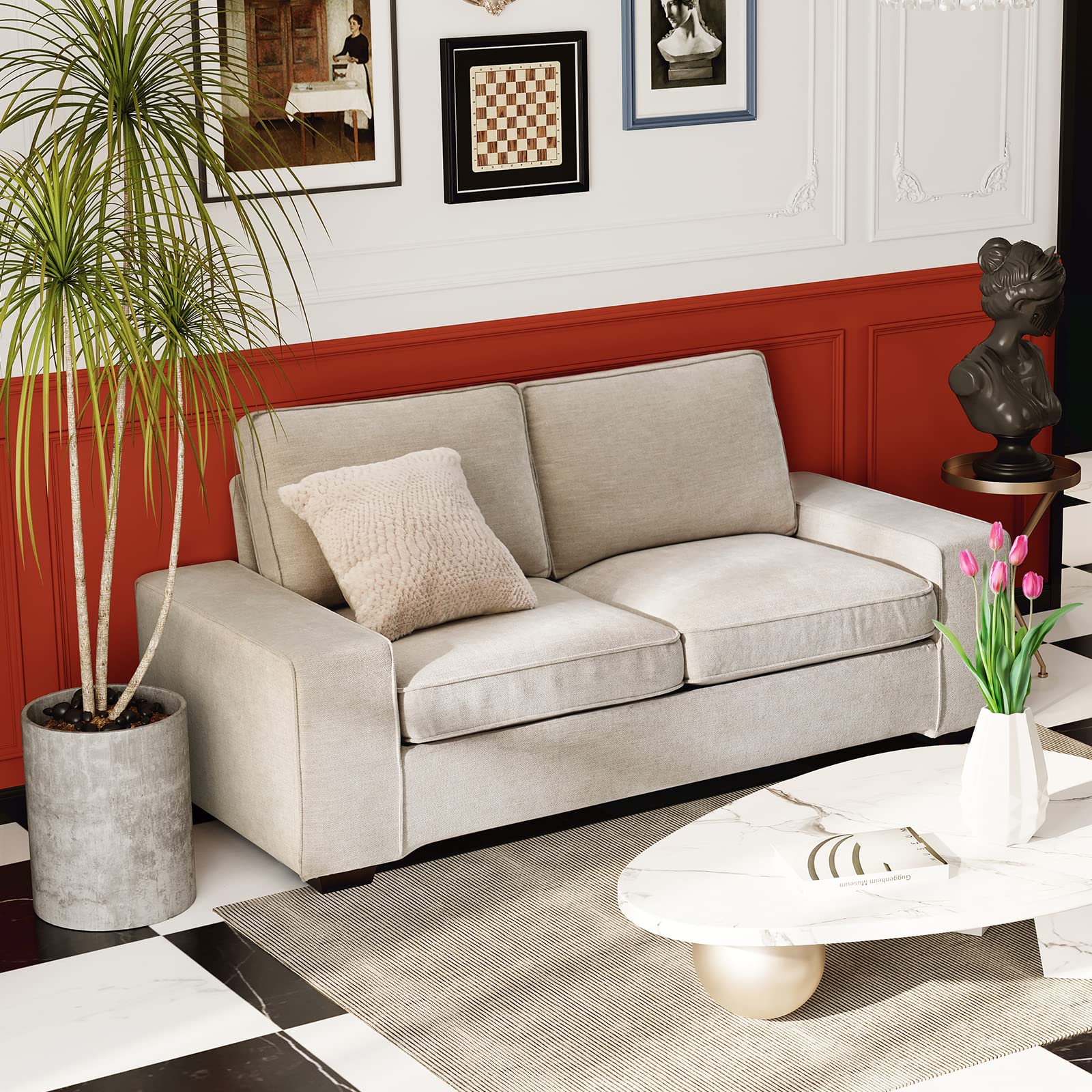 Luffield Chenille Loveseat Couch -71.3" Modern Design Sofa for Livingroom Clearance with Solid Wood, Metal Frame, Durable,Removable Back Cushion and Seat Cushion, Easy Cleaning(Beige)
