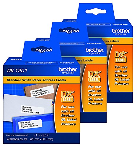 Brother Genuine DK-1201 Die-Cut Standard Address Labels, 400 Labels per Roll, 3 Rolls ā for Use with All QL Label Printers,BND01644