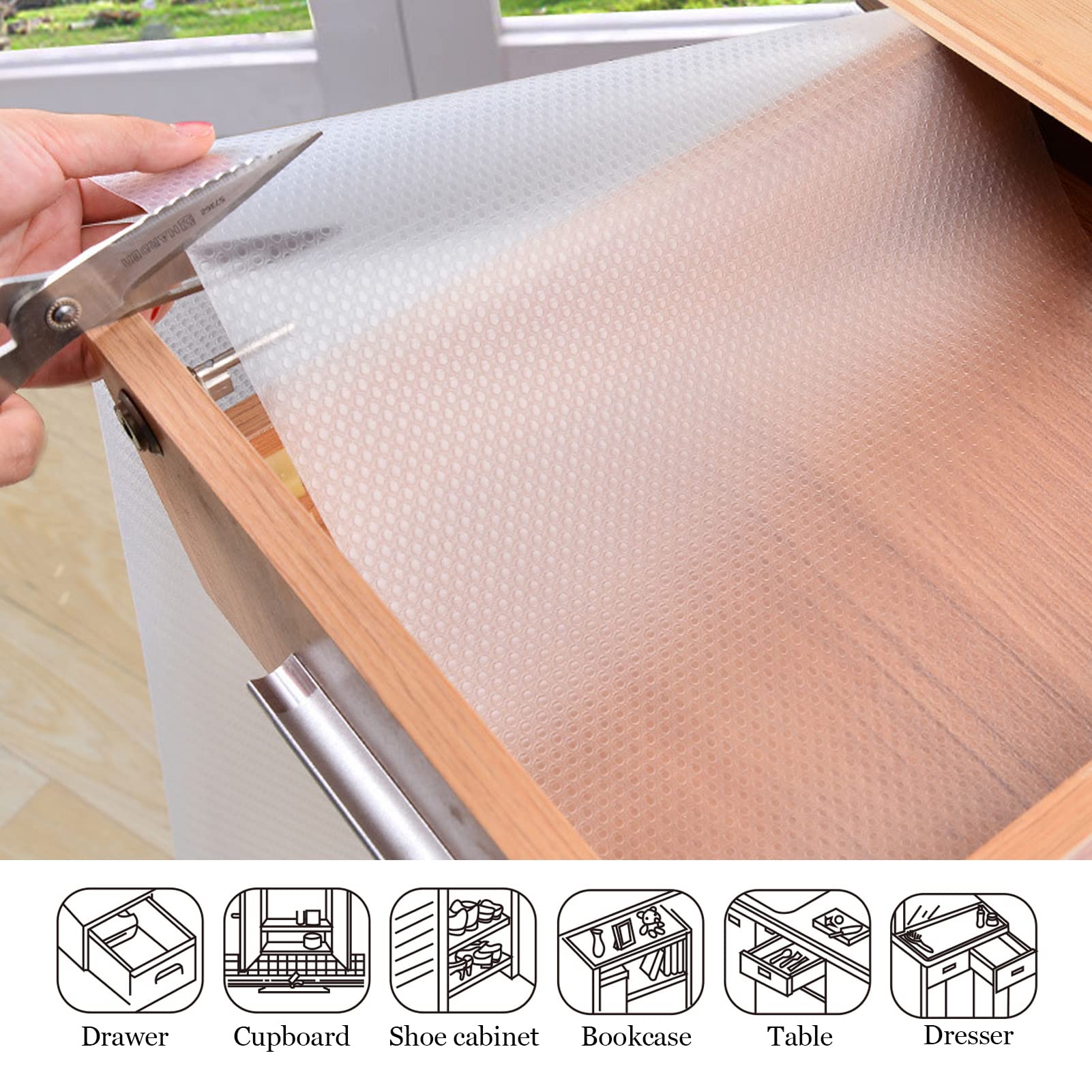 2 Pack Shelf Liner, BetterJonny Non-Adhesive EVA Refrigerator Mat Scalable Cupboard Liner Non Slip Waterproof Clear Kitchen Drawer Shelf Liner for Kitchen Shelf Pantry(17.7 x 59 inch,Clear)