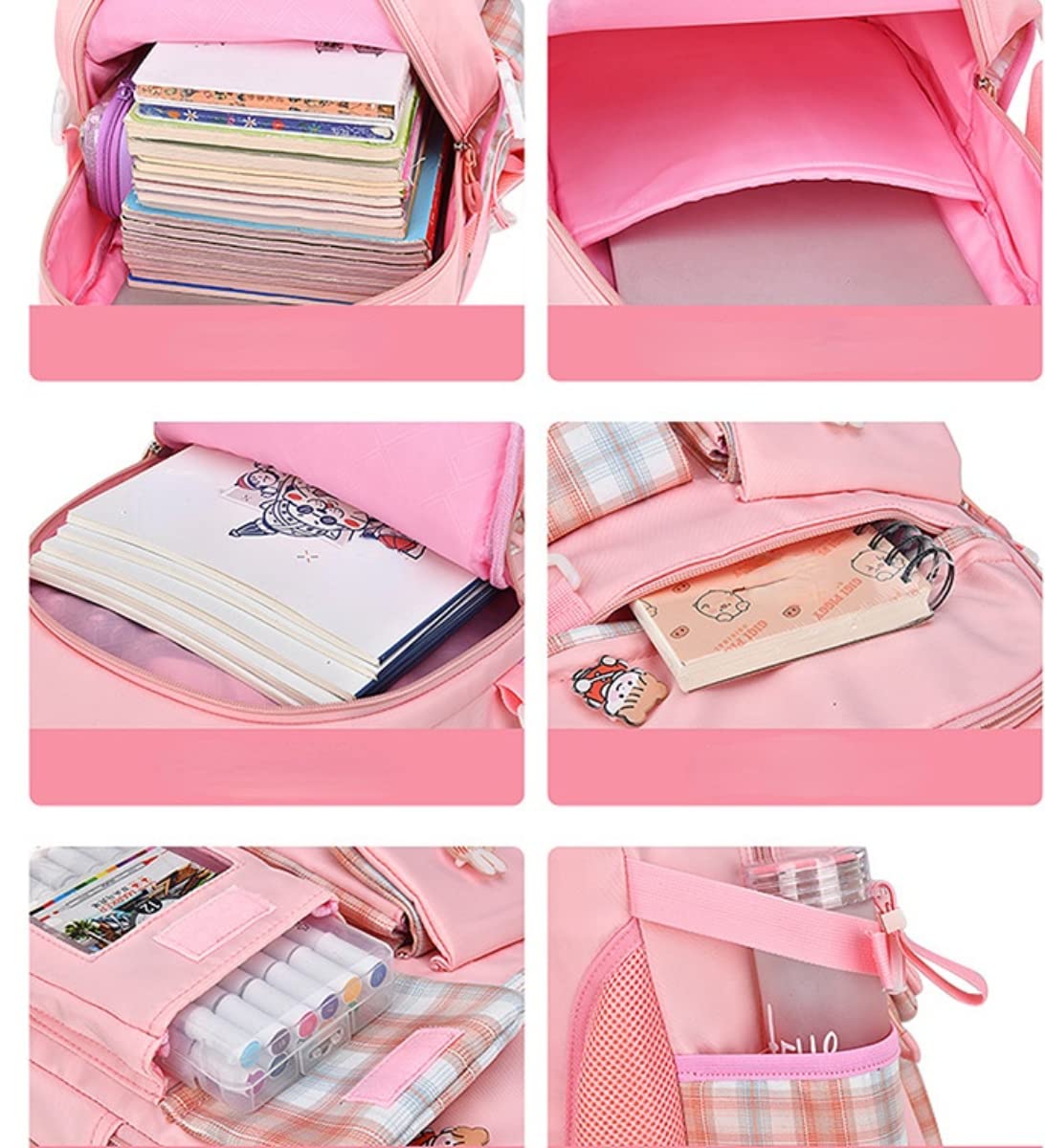HUIHSVHA Kawaii Backpack, Cute Pink Large Capacity School Laptop Bag, Casual Travel Daypack Bookbag for Teens Girls Students