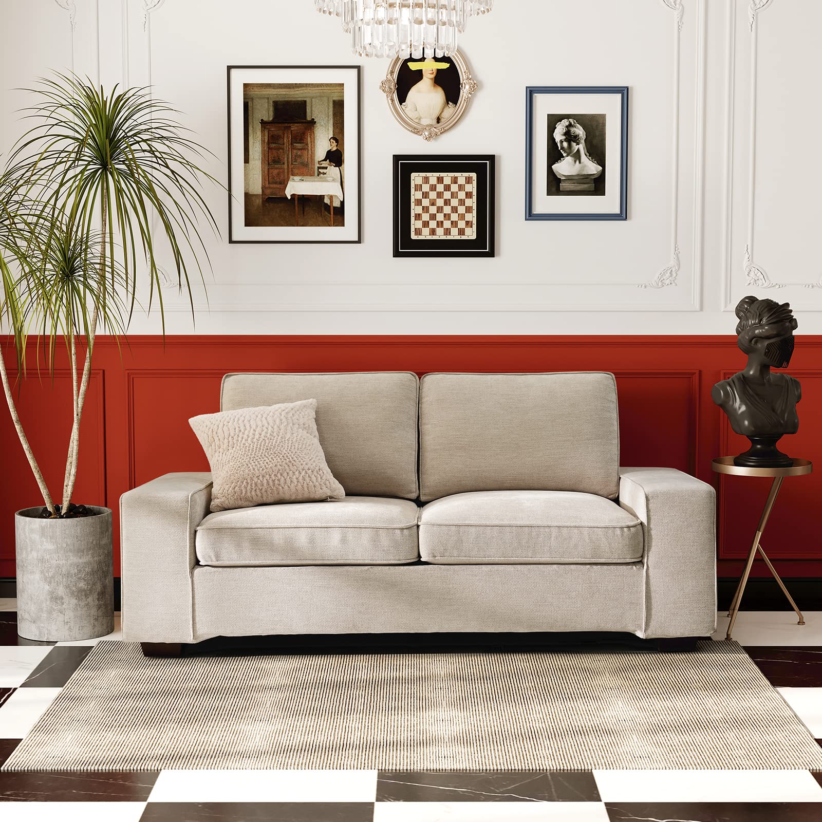 Luffield Chenille Loveseat Couch -71.3" Modern Design Sofa for Livingroom Clearance with Solid Wood, Metal Frame, Durable，Removable Back Cushion and Seat Cushion, Easy Cleaning(Beige)