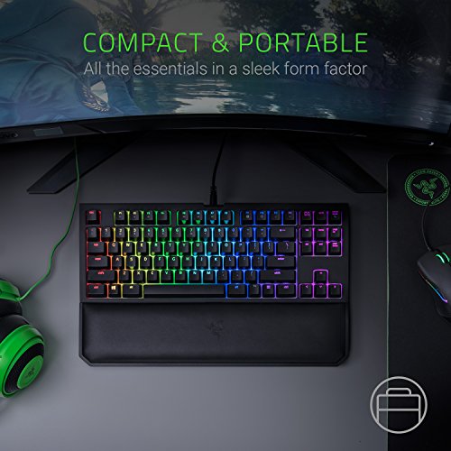 Razer BlackWidow TE Chroma v2 TKL Tenkeyless Mechanical Gaming Keyboard: Green Key Switches, Tactile & Clicky, Chroma RGB Lighting, Magnetic Wrist Rest, Programmable Macros, Classic Black