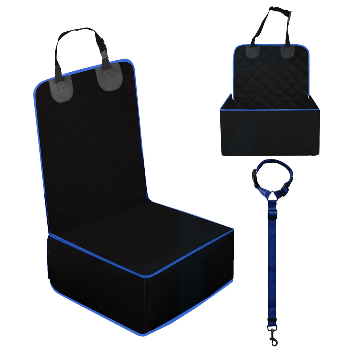 GURETER Dog Car Seat Cover for Front Seat, Dog Car Seat Cover Convertible Dog Booster Seat, Tear Resistant Pet Frontseat Cover for Car, SUV and Truck, Black with Blue Edge, Handbag Packed FCWLAGU7
