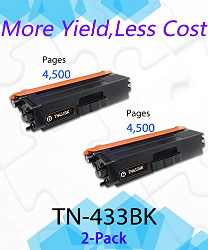 (2-Pack) Compatible TN-433BK TN433BK Toner Cartridge TN433 TN-433 Used for Brother HL8260CDN L8360CDWT L9310CDW MFC-L8690CDW L8610CDW L9570CDW(T) Printer (Black), by EasyPrint