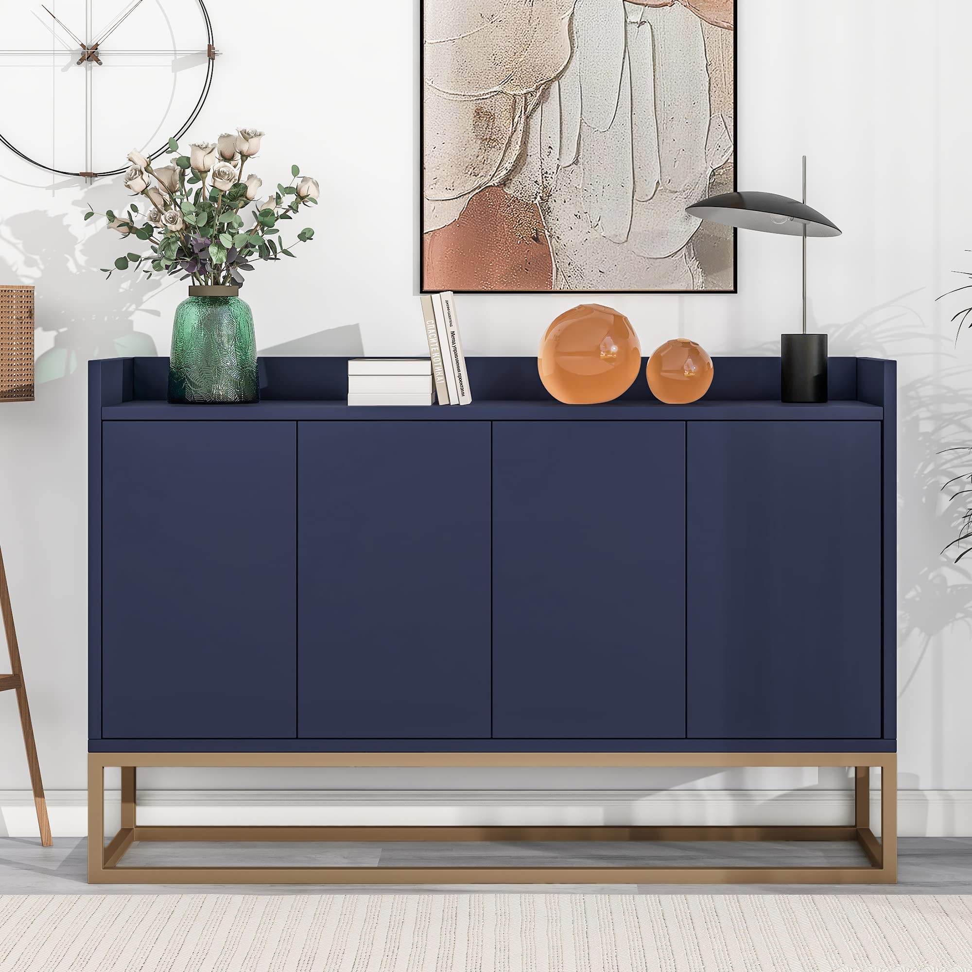 Merax 4-Door Sideboard Buffet Cabinet, Modern Kitchen Buffet Sideboard with Large Storage Space for Living Room, Dining Room, Entryway, Navy