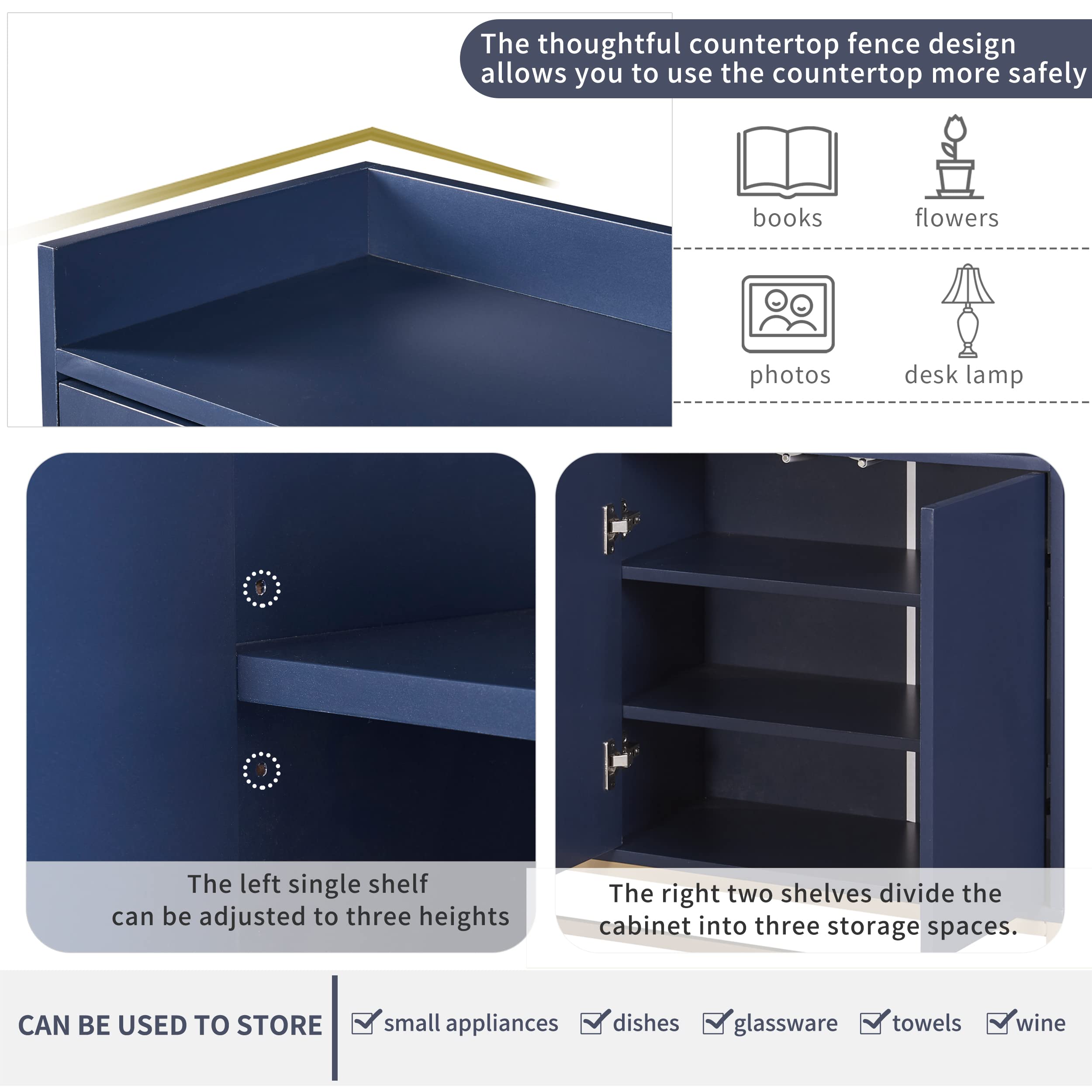 Merax 4-Door Sideboard Buffet Cabinet, Modern Kitchen Buffet Sideboard with Large Storage Space for Living Room, Dining Room, Entryway, Navy