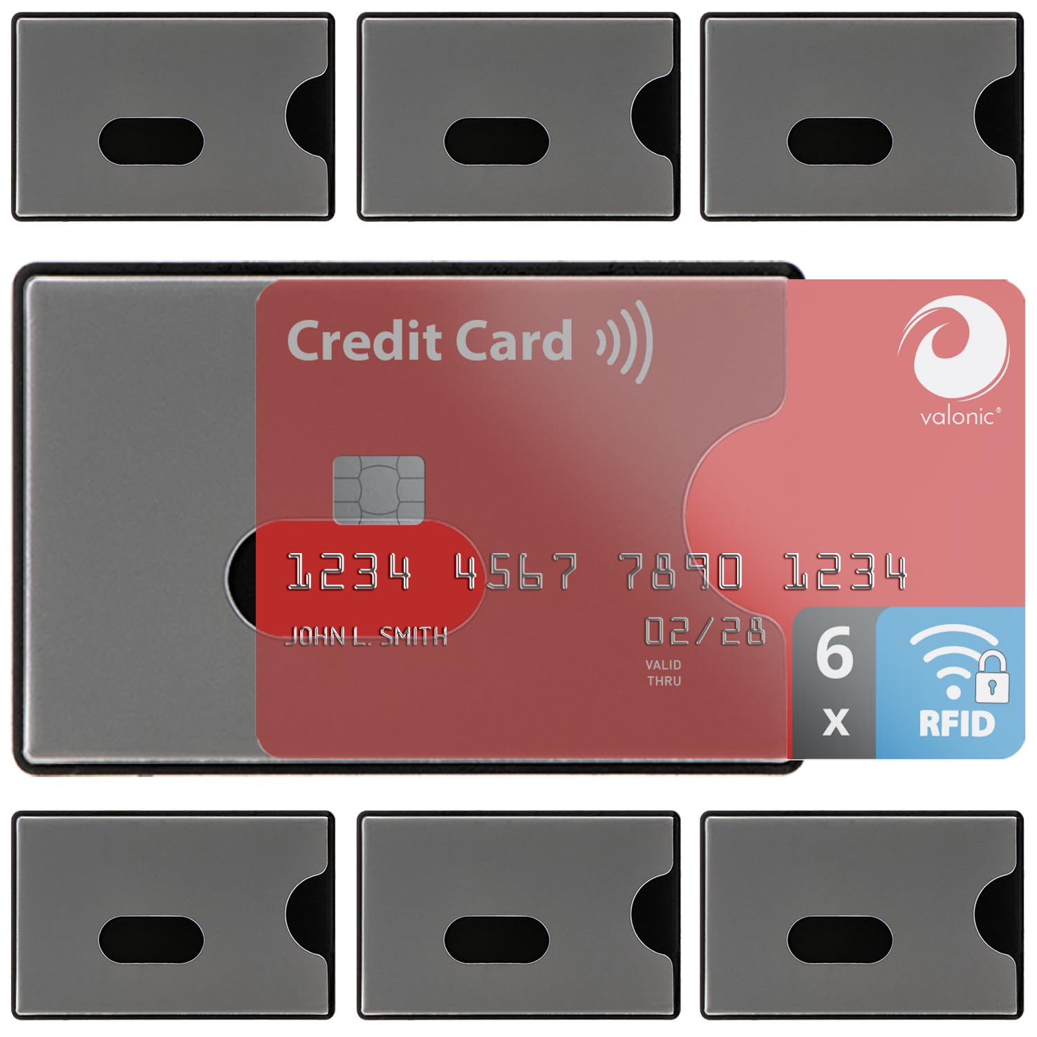 valonic Set of 6 RFID Blocking Sleeves - Transparent Front, Credit Card Protector Sleeve for Wallet - Protection Block for Debit Card, Passport and Metro Card