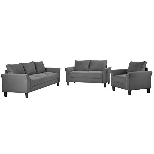 FANYE 3 Piece Living Room Sofa Sets Including 3-Seater Sofá, Loveseat & Sofachair, Modern Polyester Blend Tufted Upholstered Sectional Couch for Home Aprtment Office Studio Furniture(No Pillows)