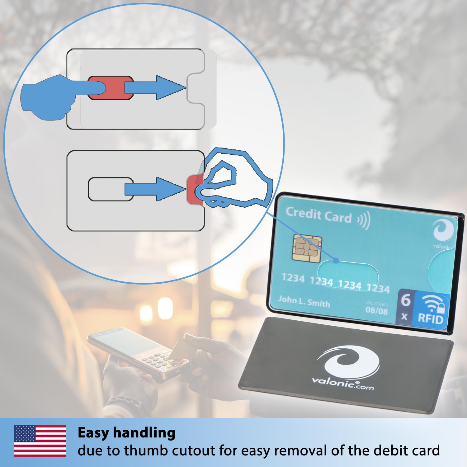 valonic Set of 6 RFID Blocking Sleeves - Transparent Front, Credit Card Protector Sleeve for Wallet - Protection Block for Debit Card, Passport and Metro Card