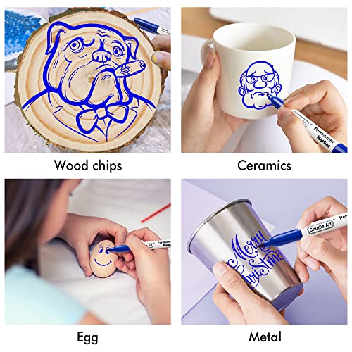 Permanent Markers,Shuttle Art 30 Pack Blue Permanent Marker set,Fine Point, Works on Plastic,Wood,Stone,Metal and Glass for Doodling, Marking