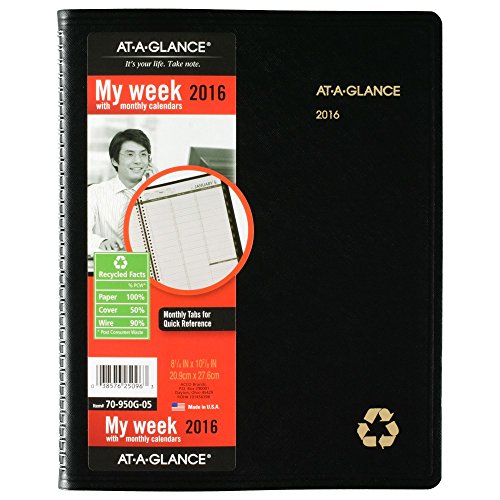AT-A-GLANCE Weekly / Monthly Appointment Book / Planner 2016, Recycled, 8.25 x 10.88 Inches, Black (70-950G-05)