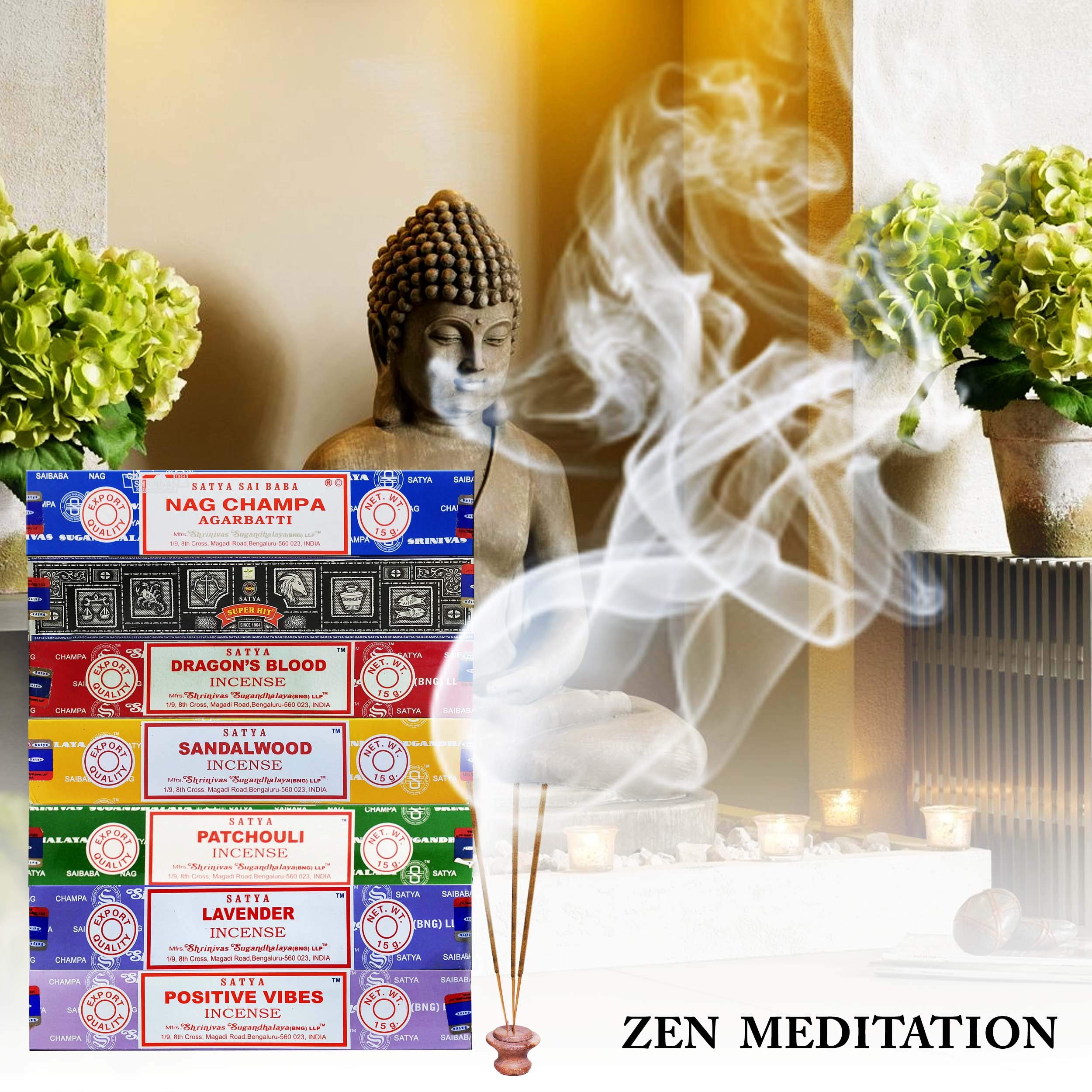 Satya Incense Gift Set Nag Champa, Super hit, Dragon's Blood, Sandalwood, Patchouli, Lavender, Positive Vibes, 15 g