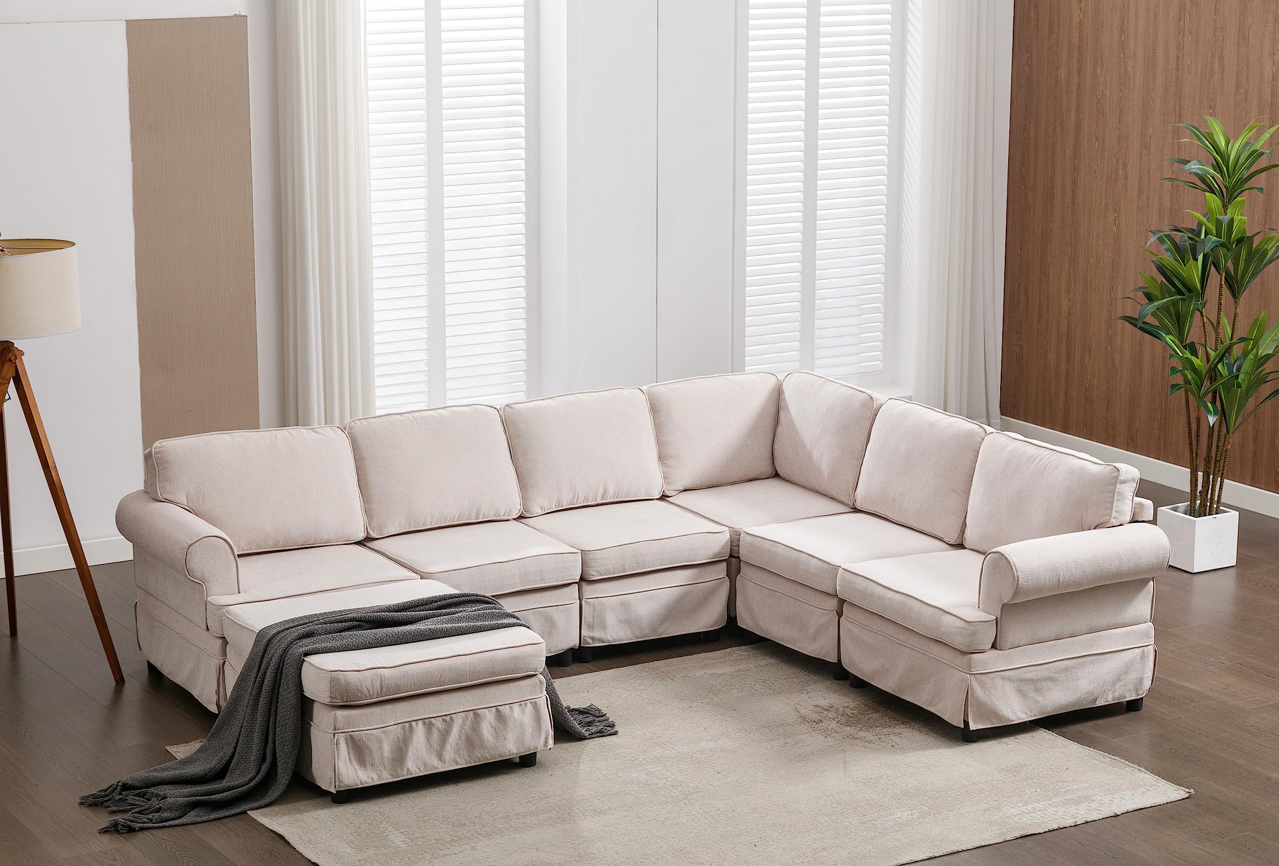 Merax 109.4" Fabric Large Upholstered U-Shape Sectional Sofa Sets, Modular Customizable, Couch with Removable Ottoman for Living Room, 108.6 inch Length, Beige