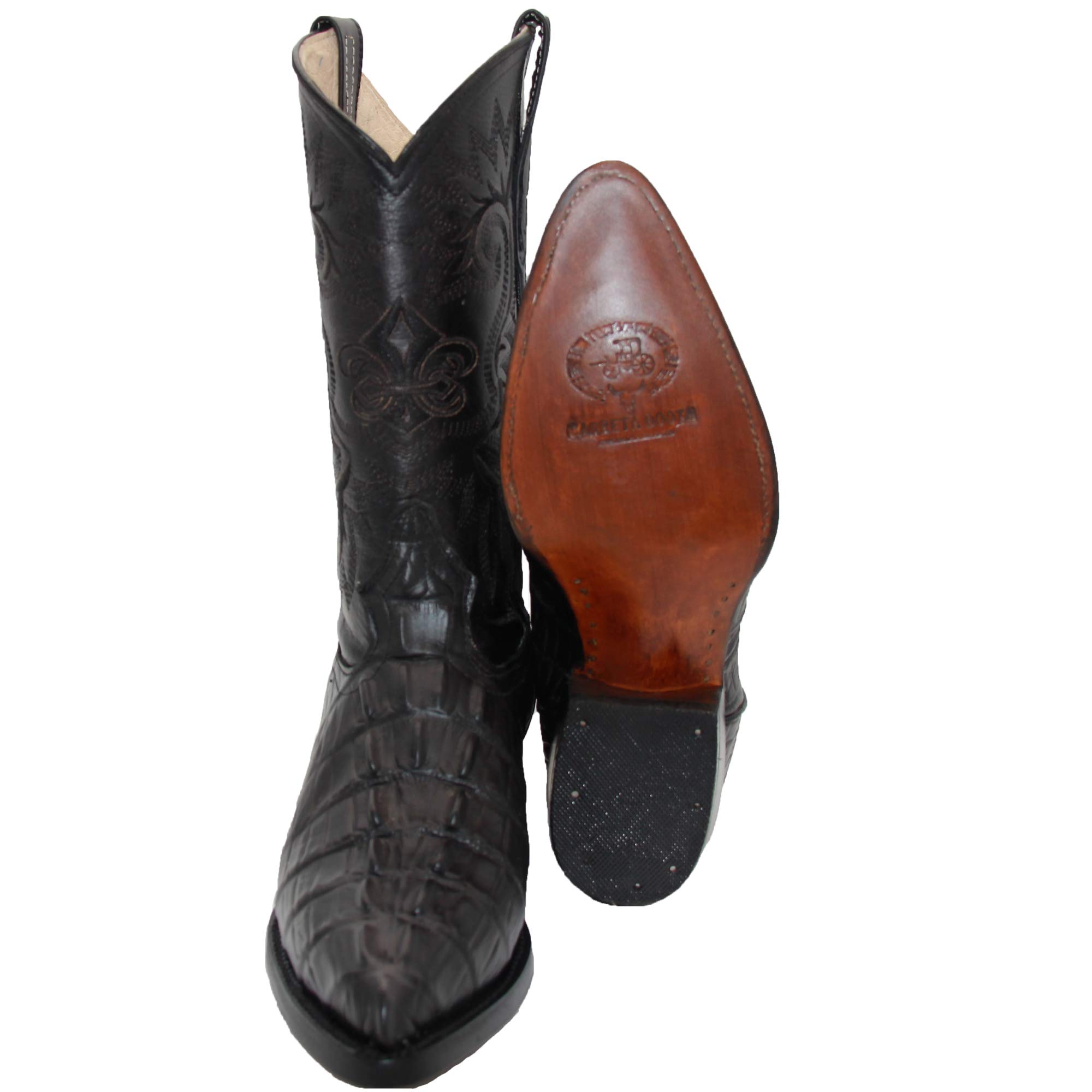 Western Shops Mens Leather Crocodile Alligator Print Western Cowboy Boots(12.5, Black)
