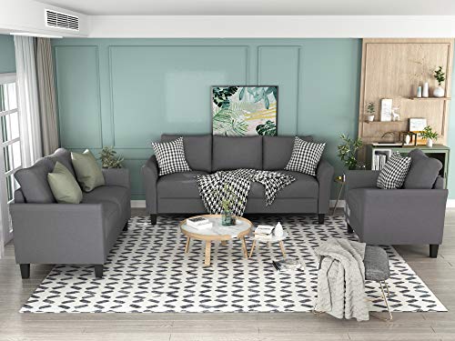 FANYE 3 Piece Living Room Sofa Sets Including 3-Seater Sofá, Loveseat & Sofachair, Modern Polyester Blend Tufted Upholstered Sectional Couch for Home Aprtment Office Studio Furniture(No Pillows)