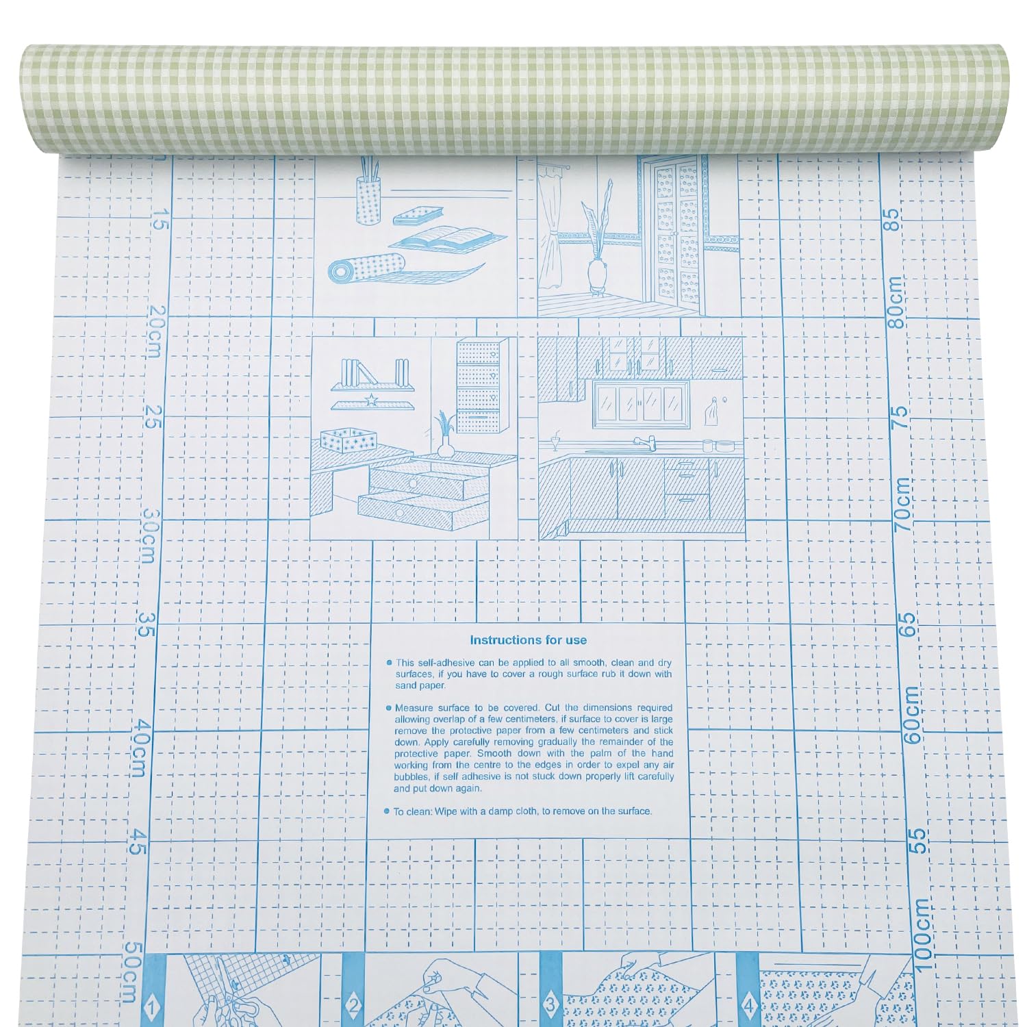 Yifely Green & White Checkered Pattern Tabletop Protect Paper Self-Adhesive Shelf Liner Coat Locker Decor 17.7 Inch by 9.8 Feet