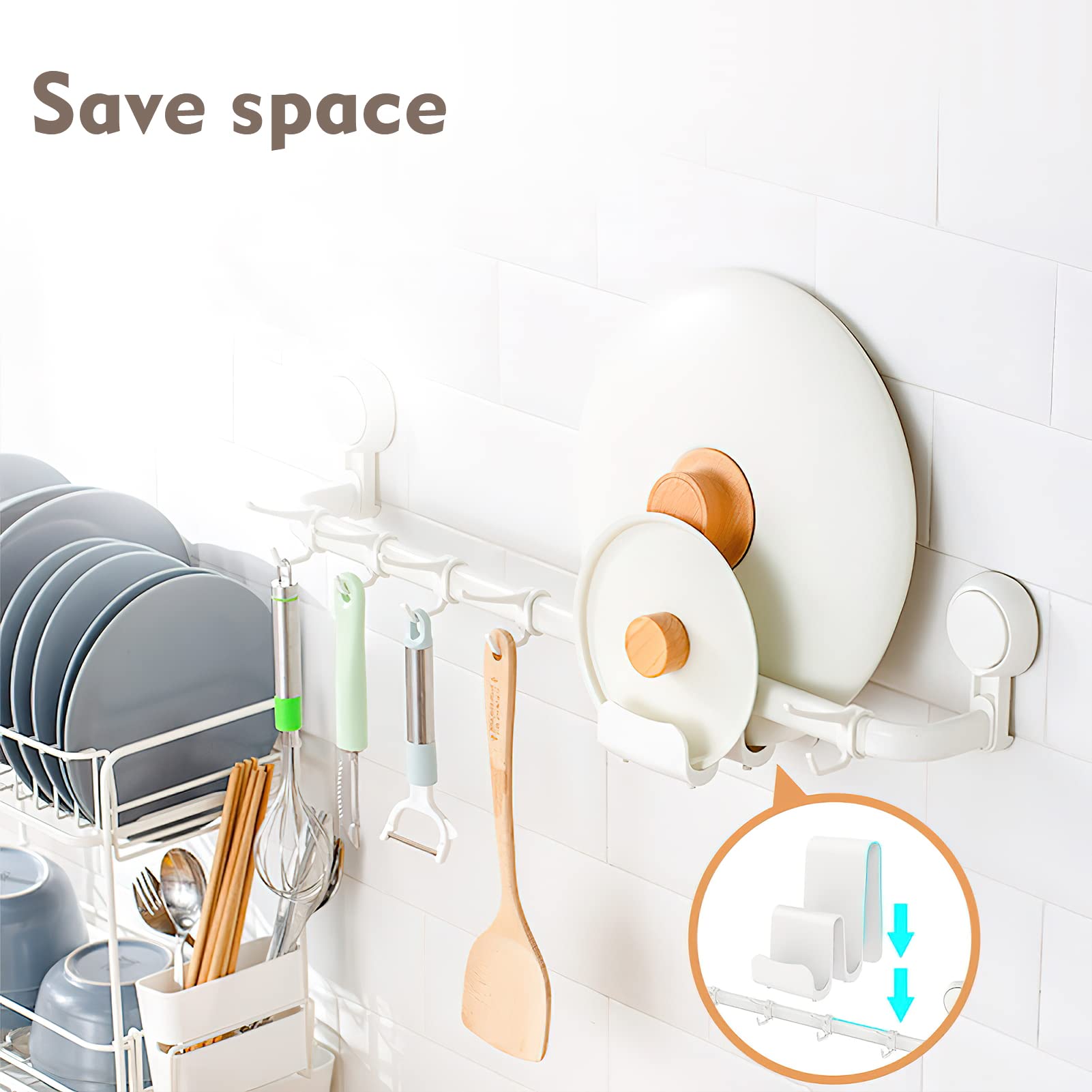 Landmore Pot Lid Organizer, Pot Lid Holder Organizer Multifunction 2 Layer Pot Lid Stand, Drain Not Wet Countertop Pot Lids Rack for Pot Lid, Rest Cutting Board