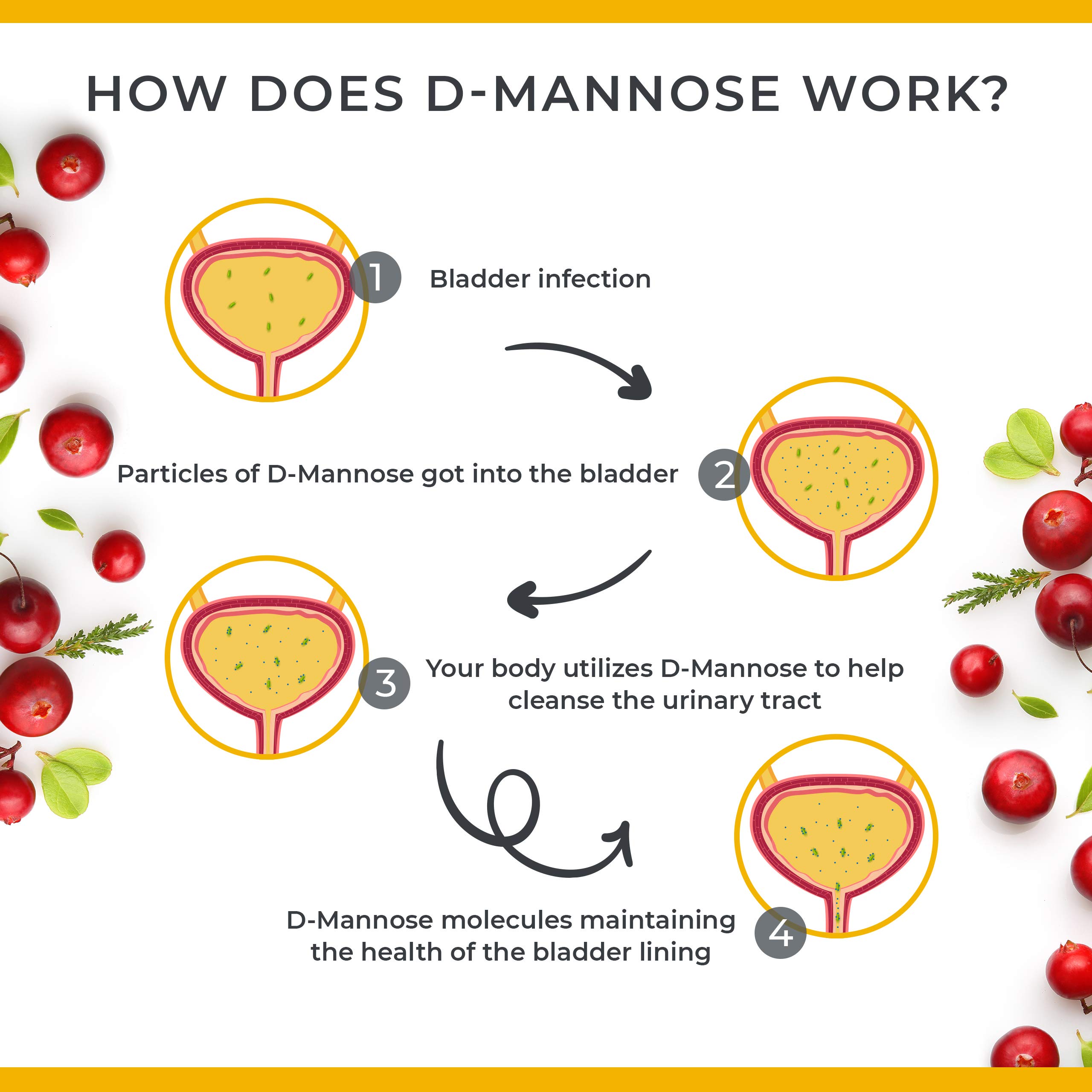 Nutrica Life Urinary Tract Infection Treatments D Mannose 1000mg Capsules - D-Mannose & Cranberry Pills with Hibiscus Extract - Strength Urinary Tract Health