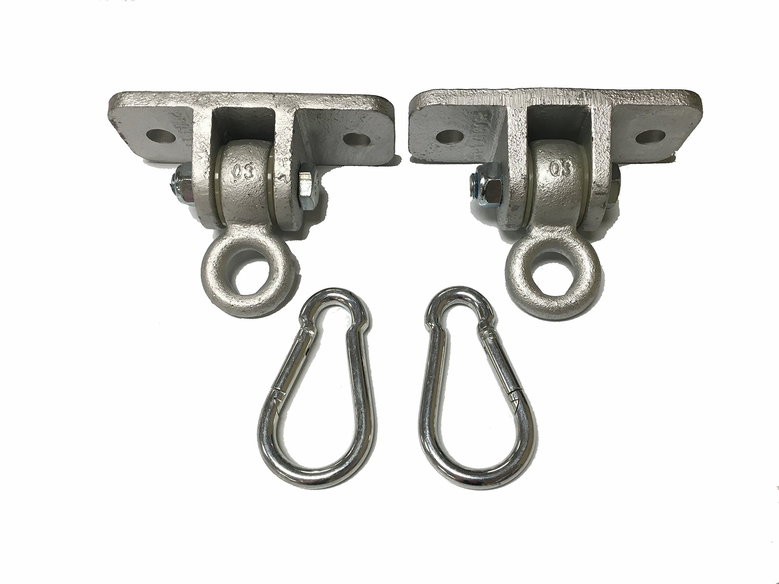 CONGO Set of 2 Commercial Swing Hangers Galvanized to Attach to Wooden Beams - Now Includes Bonus Hanging Snap Hooks (Carabiners)