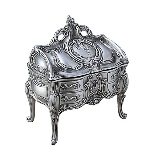 GaRcan Trinket Display Storage Metal European Style Vintage Tall Jewelry Storage Box Engraving Pattern Design for Girls Ladies Women (Color : Silver, Size : 12X7.7X14CM) (Silve