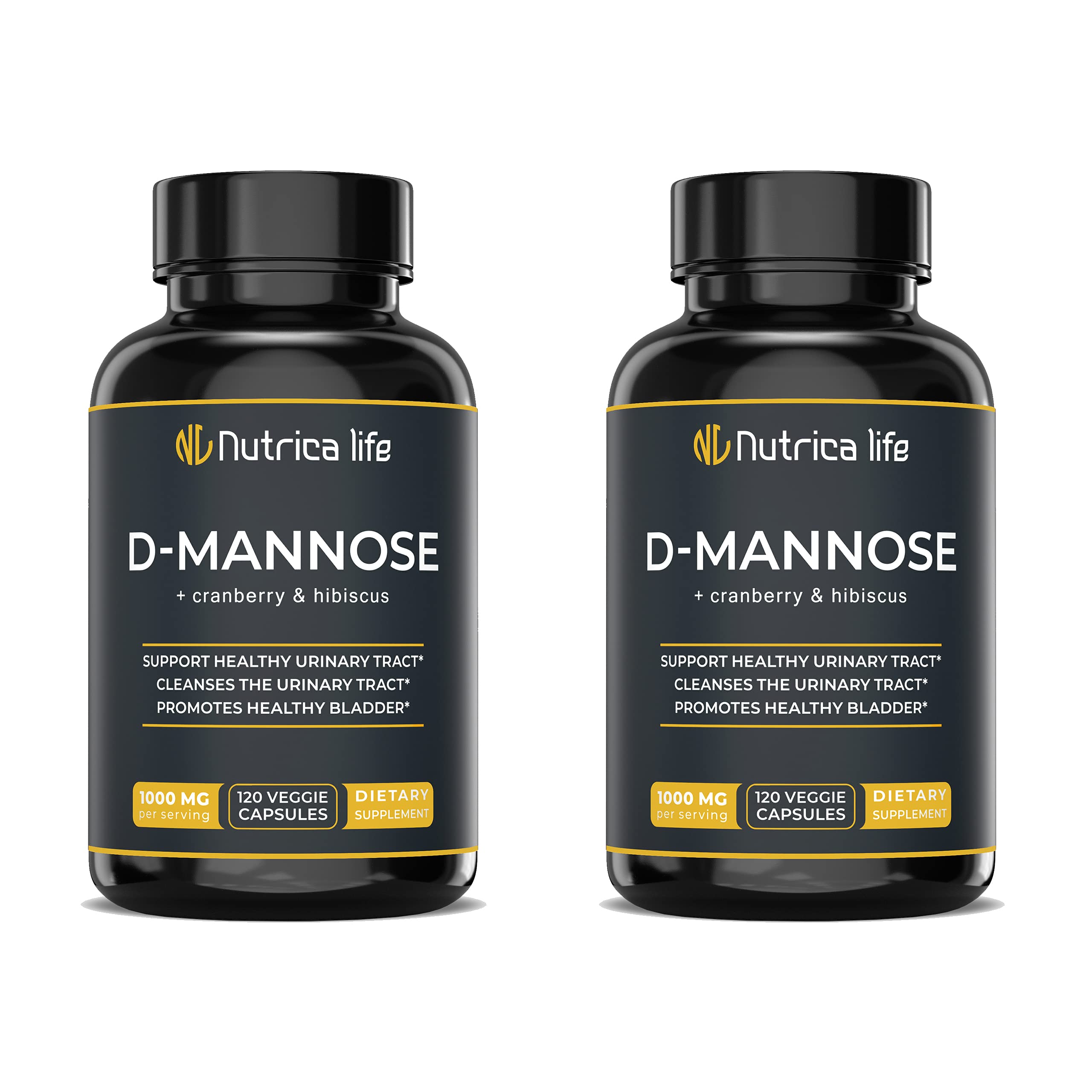 Nutrica Life Urinary Tract Infection Treatments D Mannose 1000mg Capsules - D-Mannose & Cranberry Pills with Hibiscus Extract - Strength Urinary Tract Health