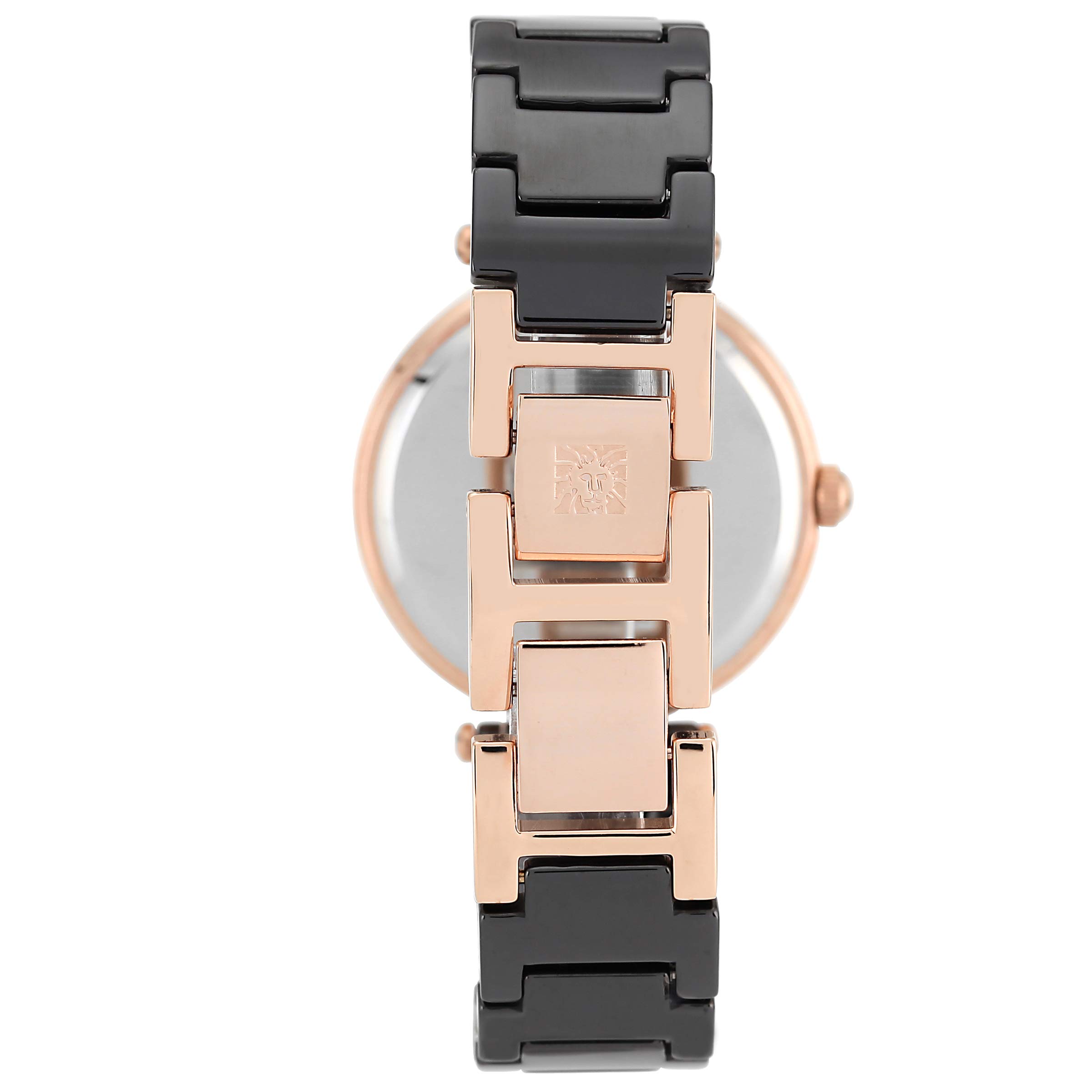 Anne Klein Women's AK/1018RGBK Diamond Dial Rose Gold-Tone Black Ceramic Bracelet Watch