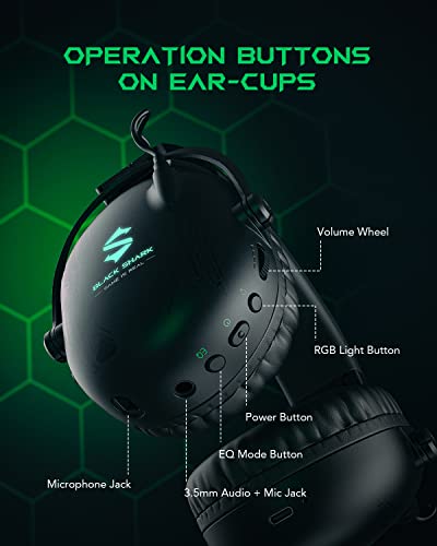 Black Shark 2.4Ghz Wireless Gaming Headset for PC PS4 PS5 Laptops,Over-Ear Bluetooth 5.2 Gaming Headphones with Detachable Ultra-Clear Microphone,60 Hours Playtime, 3.5mm Wired Mode for Xbox Series