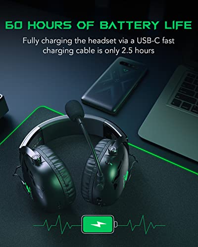 Black Shark 2.4Ghz Wireless Gaming Headset for PC PS4 PS5 Laptops,Over-Ear Bluetooth 5.2 Gaming Headphones with Detachable Ultra-Clear Microphone,60 Hours Playtime, 3.5mm Wired Mode for Xbox Series