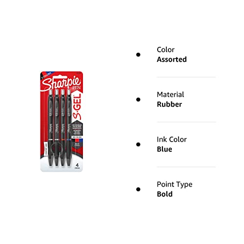 SHARPIE S-Gel Retractable Gel Pens, Bold Point, Assorted Ink, 4/Pack (2116198)