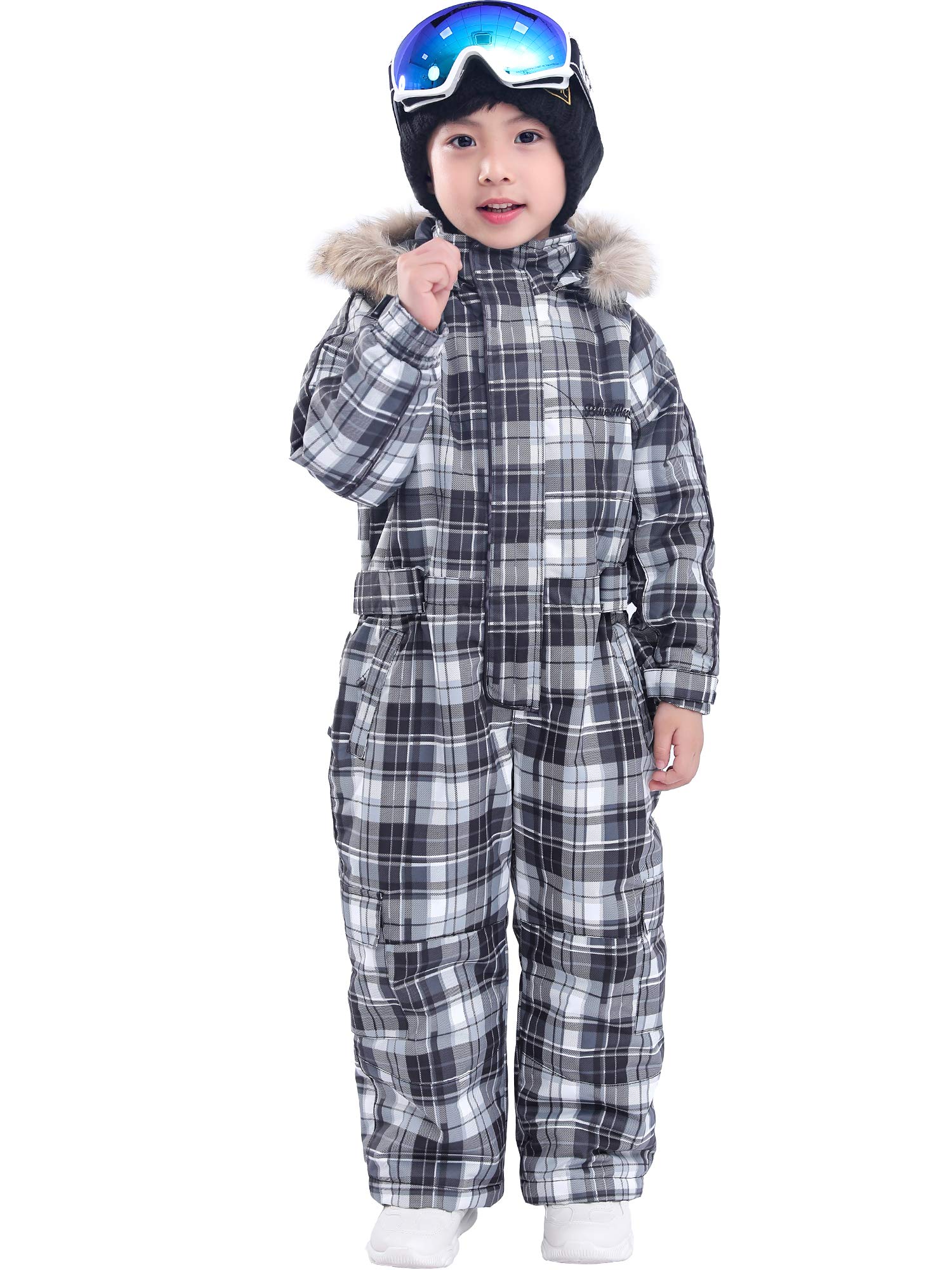 Bluemagic Little Kid's One Piece Overall Snowsuits Ski Suits Jackets Coats Jumpsuits,Wht Chk,120cm