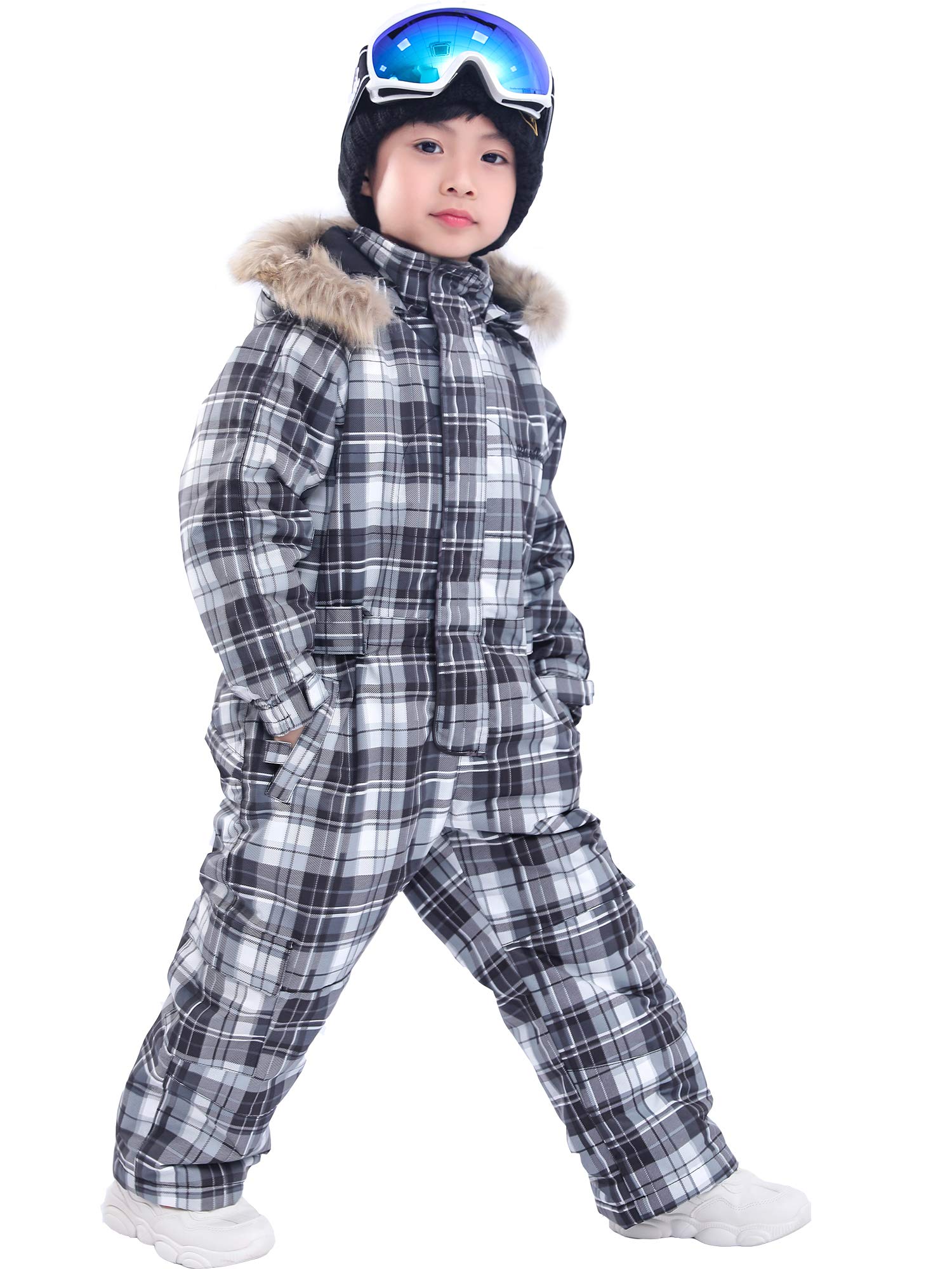 Bluemagic Little Kid's One Piece Overall Snowsuits Ski Suits Jackets Coats Jumpsuits,Wht Chk,120cm