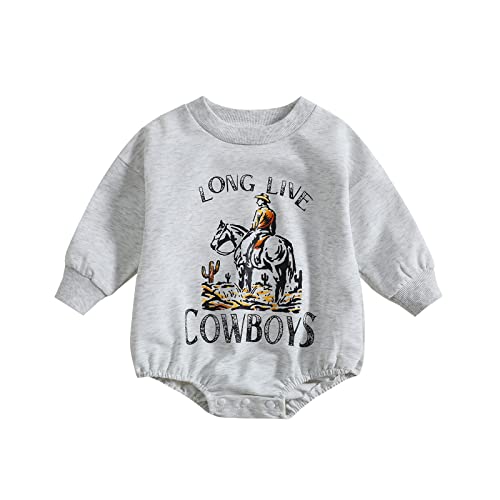 Western Baby Boy Girl Clothes Sweatshirt Romper Cow Oversized Bodysuit Onesie Fall Winter Baby Clothes (Long Live CowBoys, 12-18M)