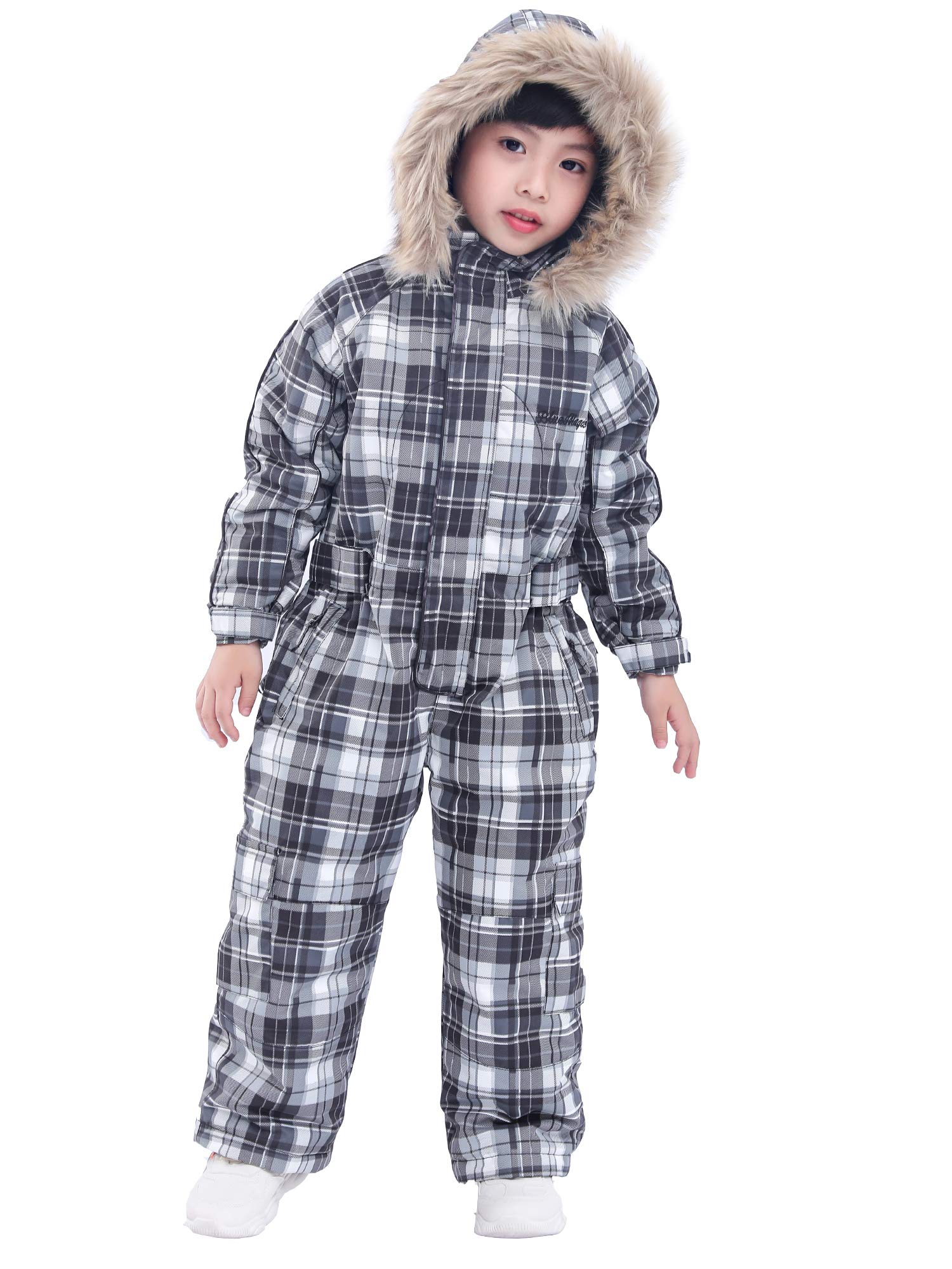 Bluemagic Little Kid's One Piece Overall Snowsuits Ski Suits Jackets Coats Jumpsuits,Wht Chk,120cm