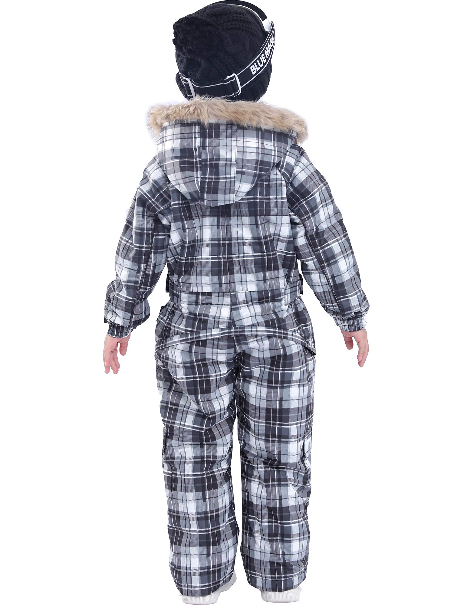 Bluemagic Little Kid's One Piece Overall Snowsuits Ski Suits Jackets Coats Jumpsuits,Wht Chk,120cm