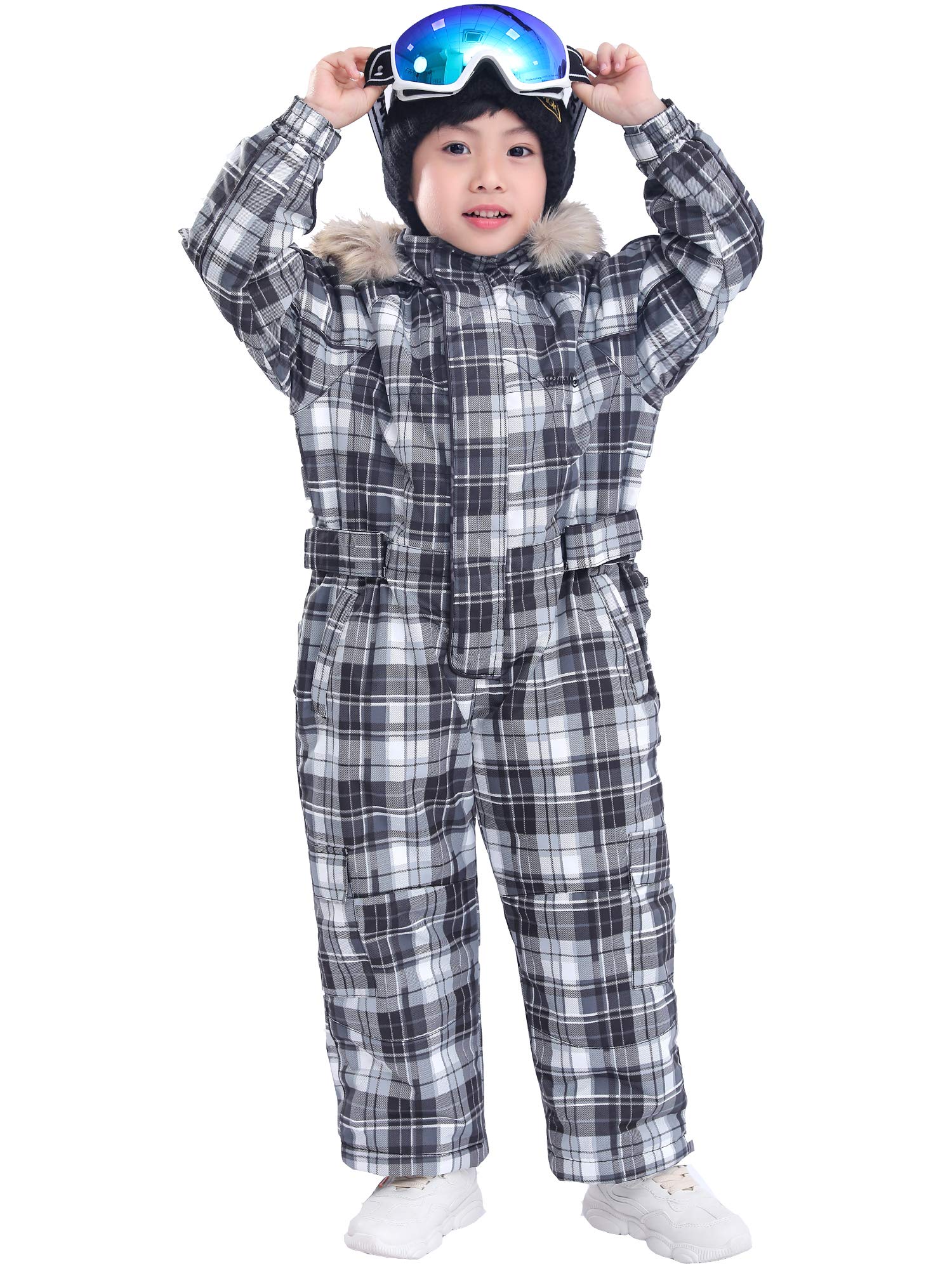 Bluemagic Little Kid's One Piece Overall Snowsuits Ski Suits Jackets Coats Jumpsuits,Wht Chk,120cm