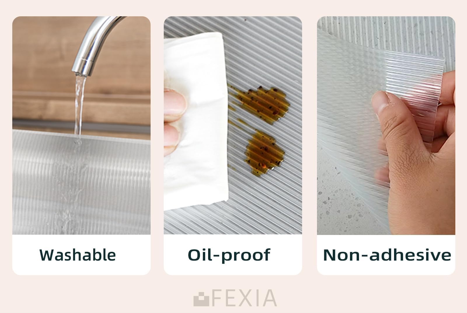 FEXIA Shelf Liner for Kitchen Cabinets, 12 Inch x 25 FT, Non Adhesive Drawer Liner, Refrigerator Liners, Washable Oil-Proof Fridge Pads Shelves Drawer, Cabinet Mat for Shelves (Clear)