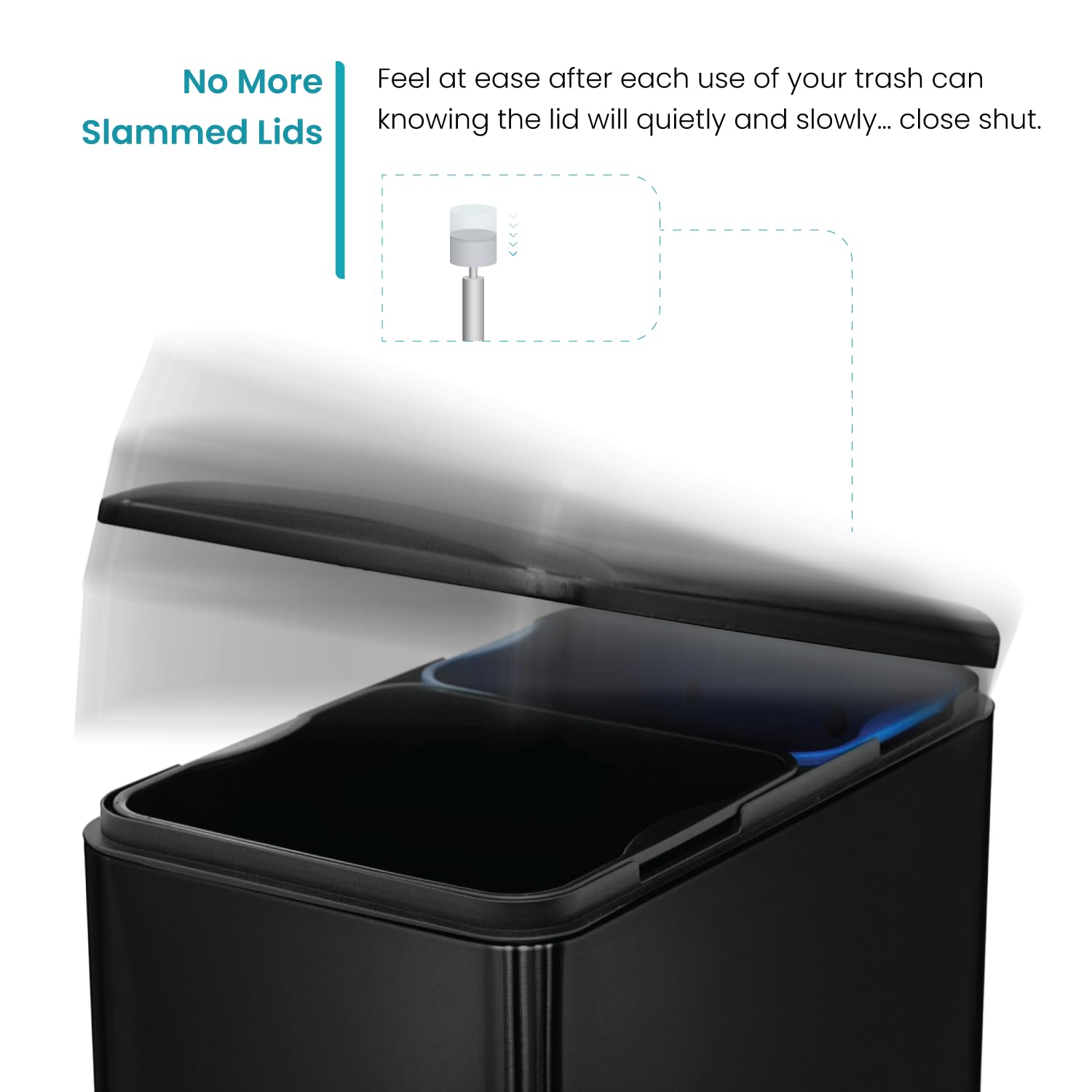 Home Zone Living 13 Gallon Slim Dual Compartment Kitchen Trash Can, Stainless Steel, Step Pedal, 50 Liter, Black